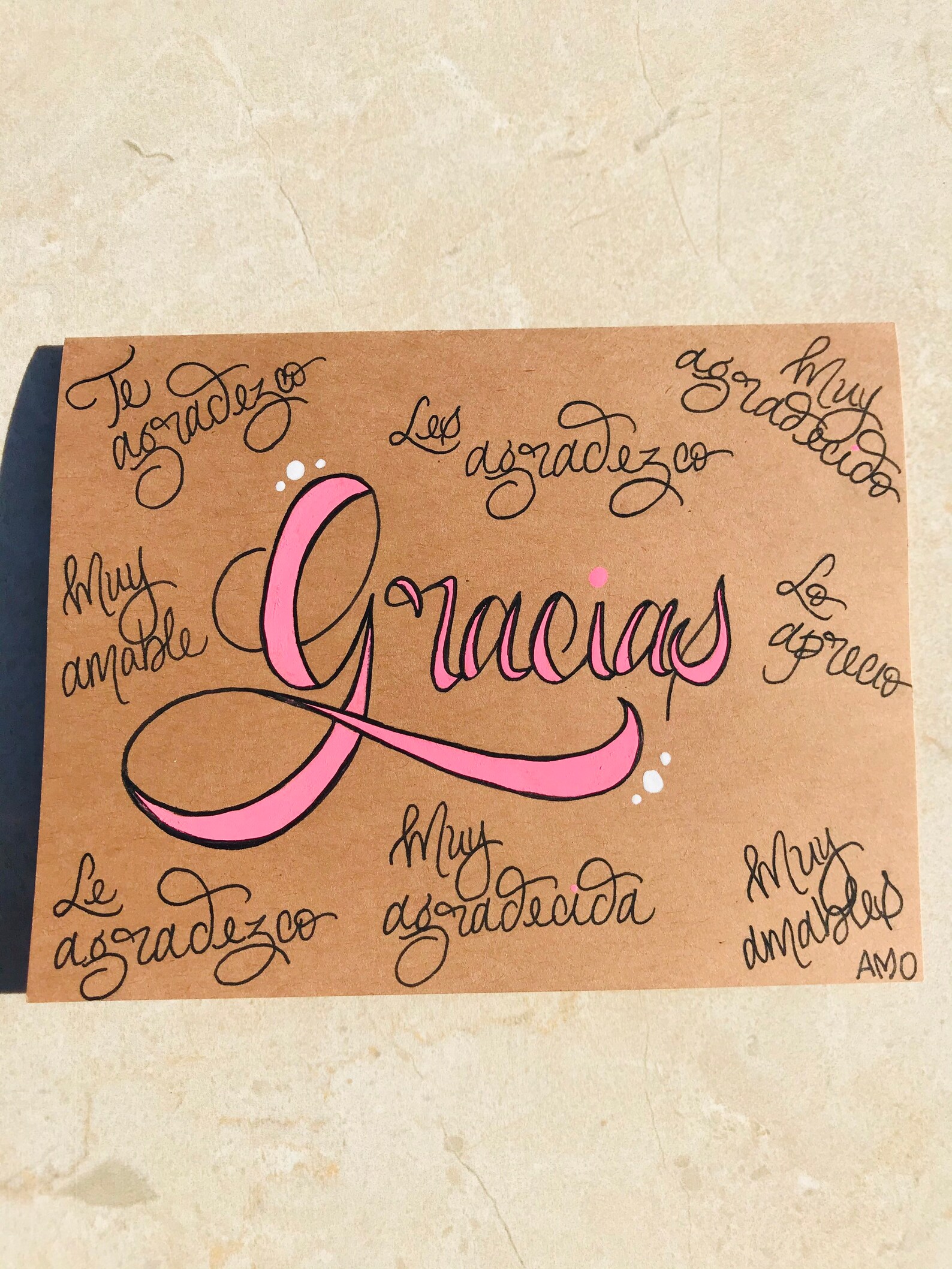 Gracias Tarjeta, Muchas Gracias Note, Spanish Lettering Thank You, Card ...