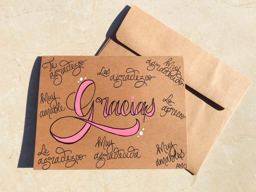 Gracias Tarjeta, Muchas Gracias Note, Spanish Lettering Thank You, Card ...