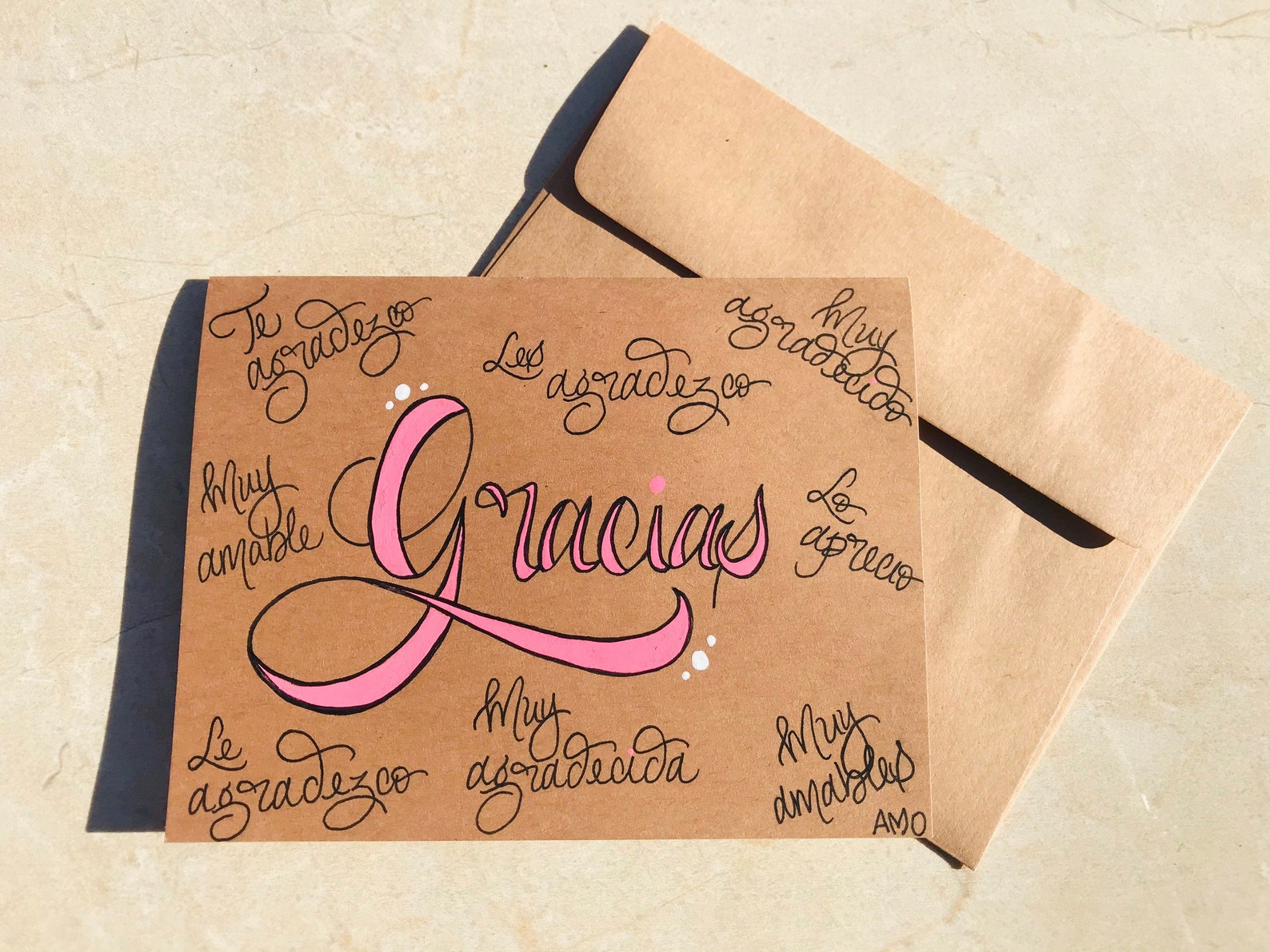 Gracias Tarjeta, Muchas Gracias Note, Spanish Lettering Thank You, Card ...