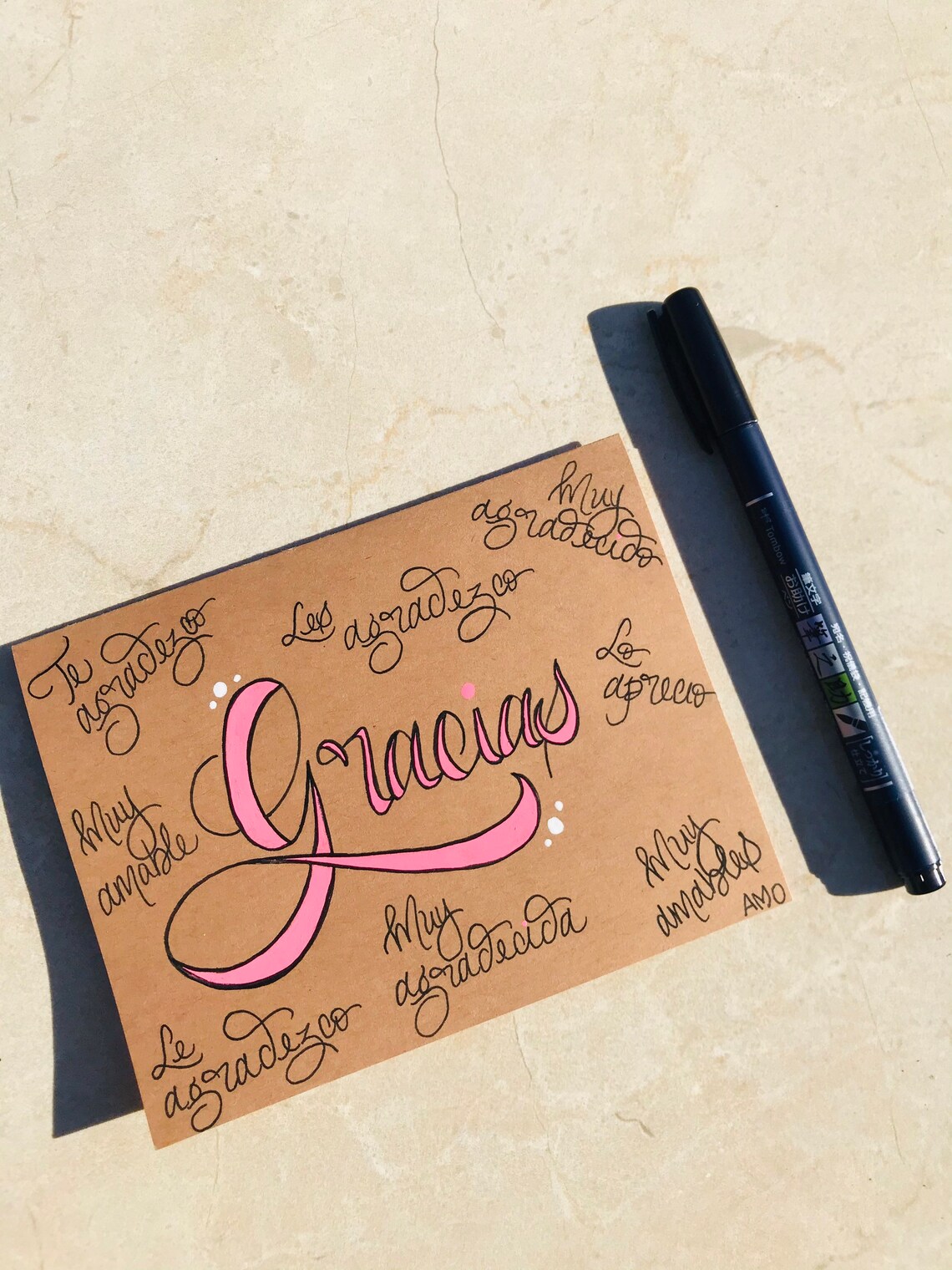 Gracias Tarjeta, Muchas Gracias Note, Spanish Lettering Thank You, Card ...