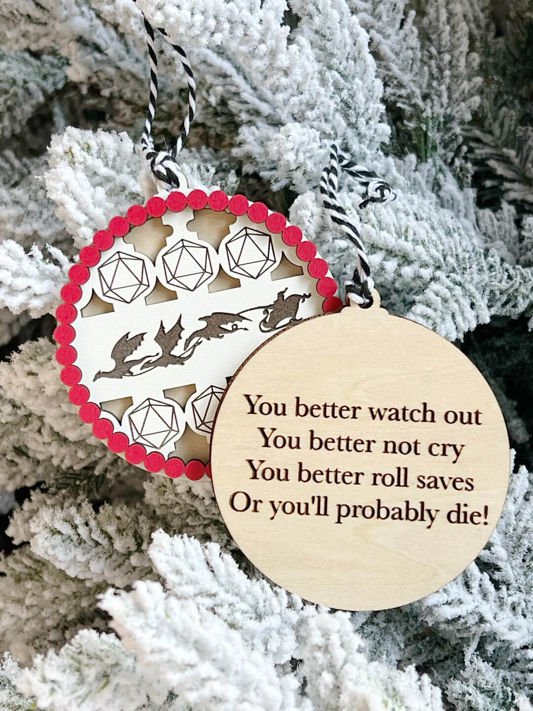 Personalized Dragon Sleigh DND D20 Dice Game Merry Christmas Ornament ...