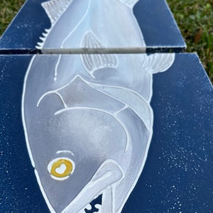 13x36- BLUEFISH - Multi/navy- Wooden Art, Triptych, Hand Painted ...