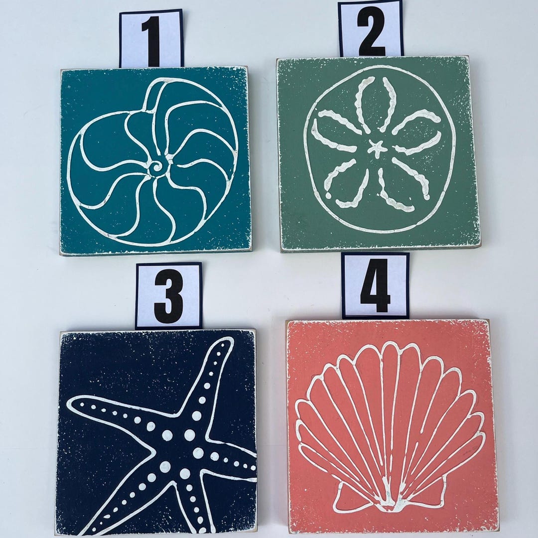 8x8-seashells Wooden Art- Beach Bath Summer Decor, Nautical Beach Style ...