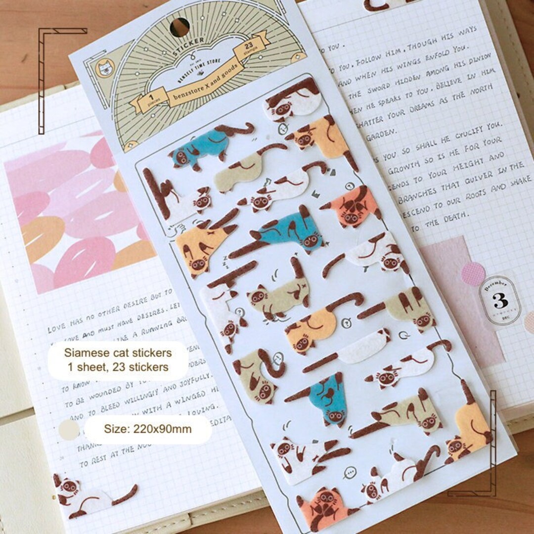 Siamese Cat Felt Stickers 1 Sheet Bullet, Journal, Scrapbook Stickers ...