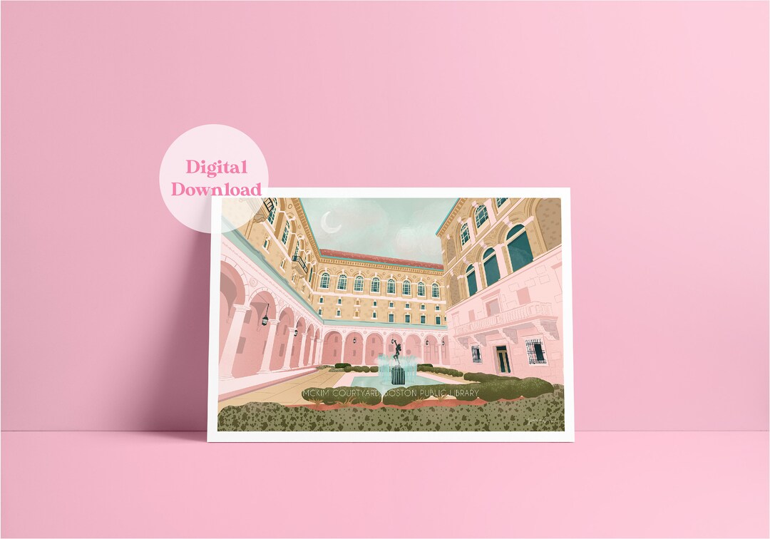 Boston Public Library Print – Mckim Courtyard Illustration (digital ...