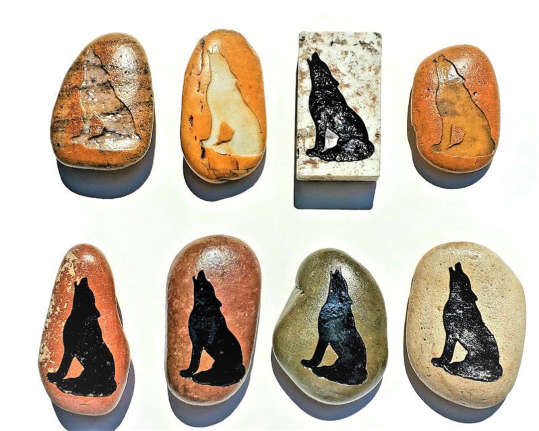 Wolf Rocks Handmade Engraved Wolf Stone Carved Wolf Rock - Etsy