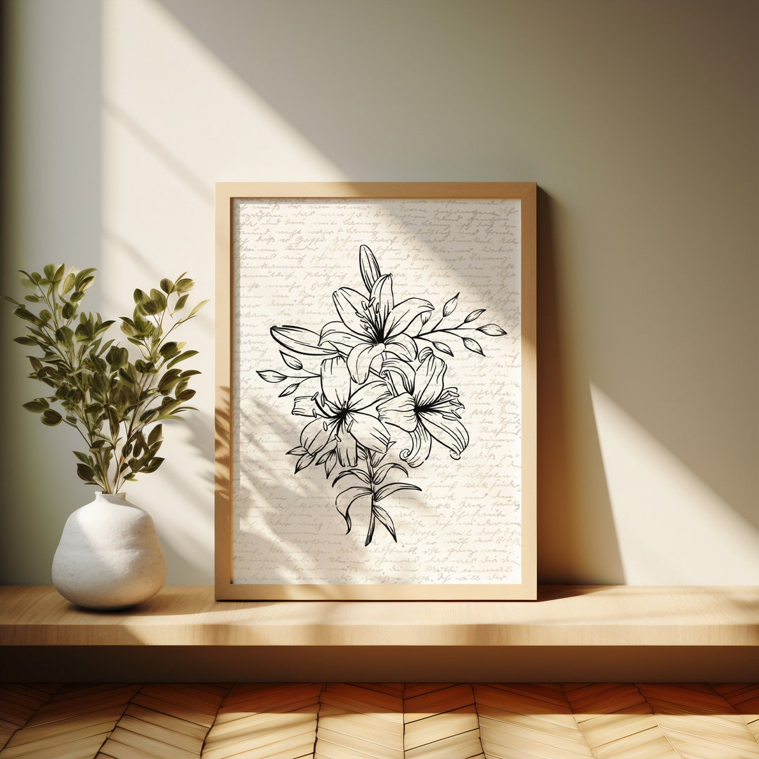 Vintage Lily Print | Digital Download | Lily Flower Print | Lily Design ...