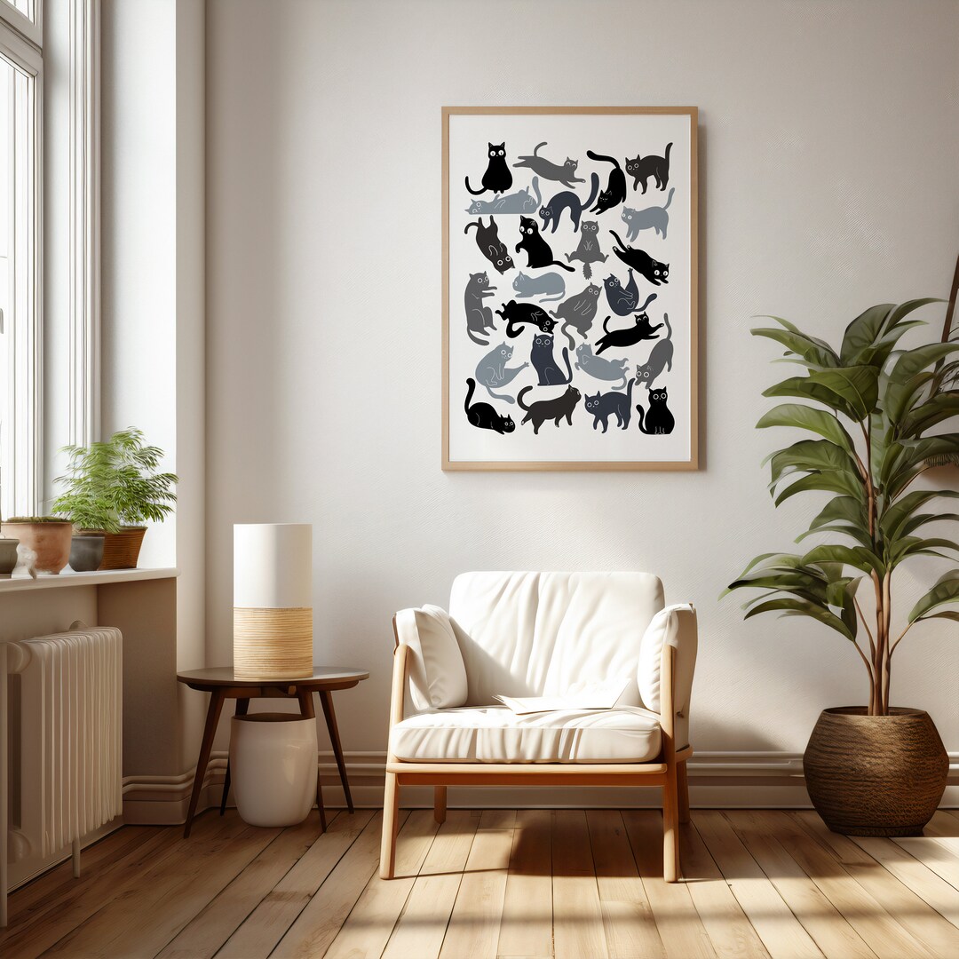 Lazy Grey Cat Print | Digital Download | Cat Collage Print | Grey Cat ...