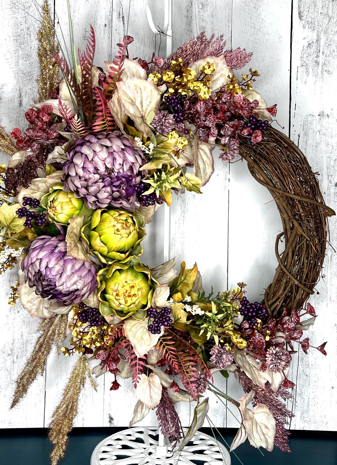 Fall Wreath Artichokes With Purple and Mauve Greenery. Large Front Door ...