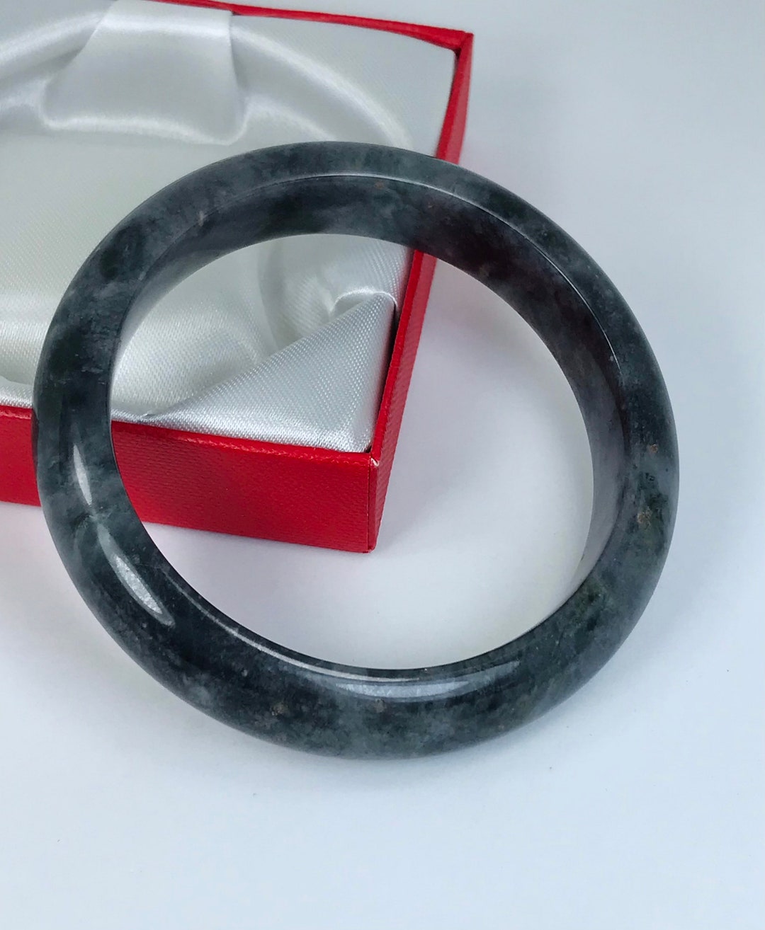 62.7mm Hand Carved Marbled Gray and Black With Milky White Burmese ...