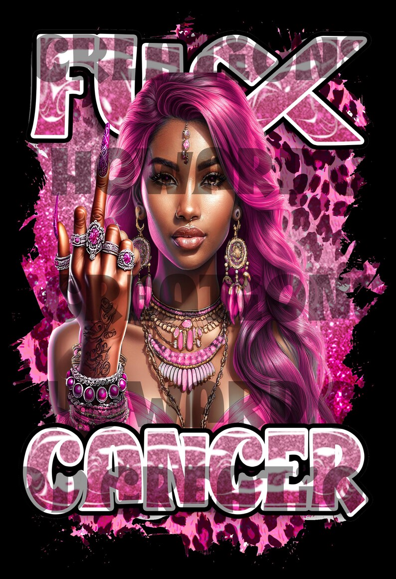 Bold 'F*** Cancer' Pink Glitter Afro Goddess Art With Leopard Print ...