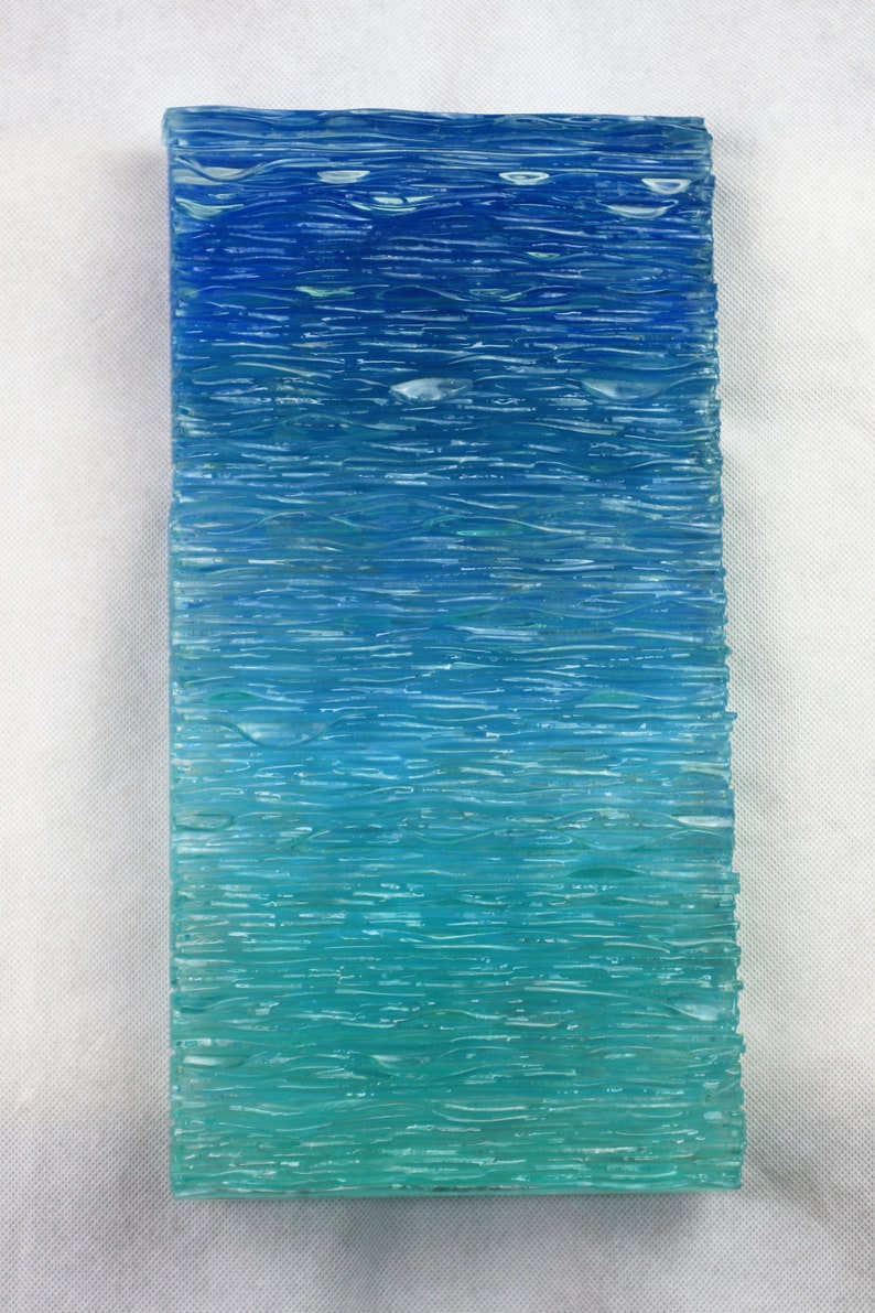 Blue Ocean Waves Fused Glass Modern Wall Art Ocean Themed | Etsy