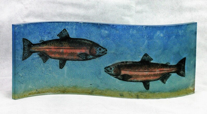Dual Fish Freestanding Curved Screenprint Glass Casting - Etsy