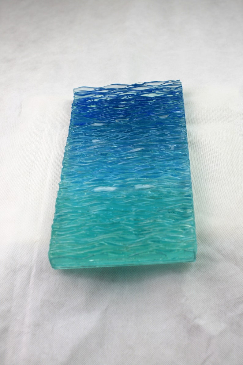 Blue Ocean Waves Fused Glass Modern Wall Art Ocean Themed | Etsy