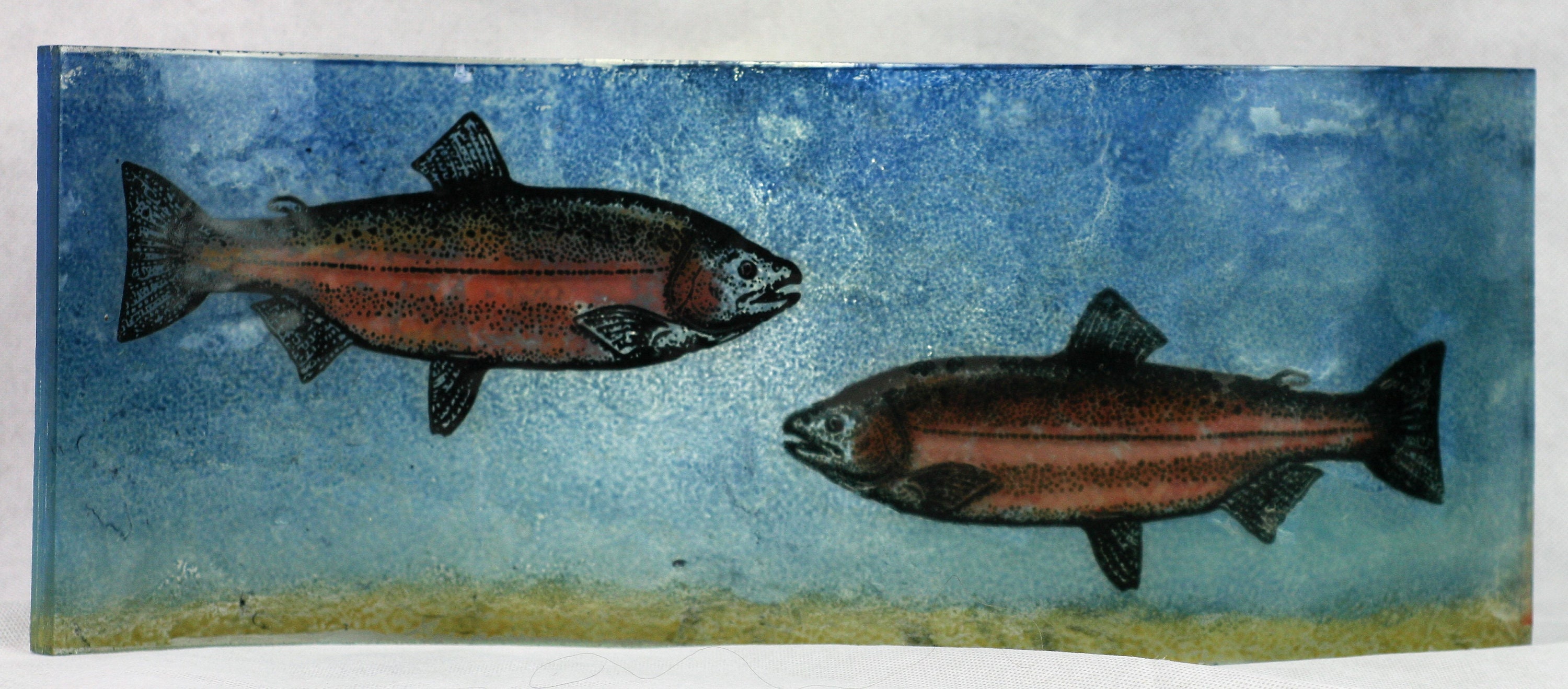 Dual Fish Freestanding Curved Screenprint Glass Casting | Etsy