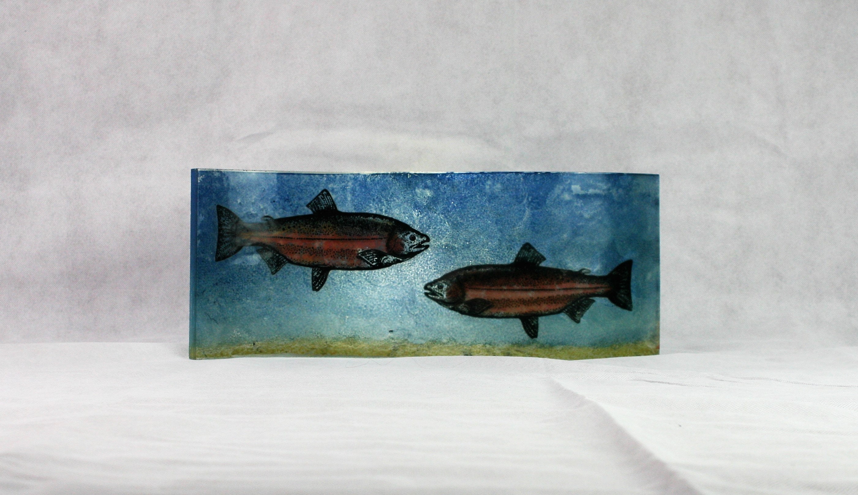 Dual Fish Freestanding Curved Screenprint Glass Casting | Etsy