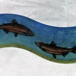 Dual Fish Freestanding Curved Screenprint Glass Casting Created With ...