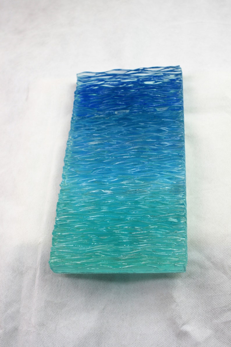 Blue Ocean Waves Fused Glass Modern Wall Art Ocean Themed | Etsy