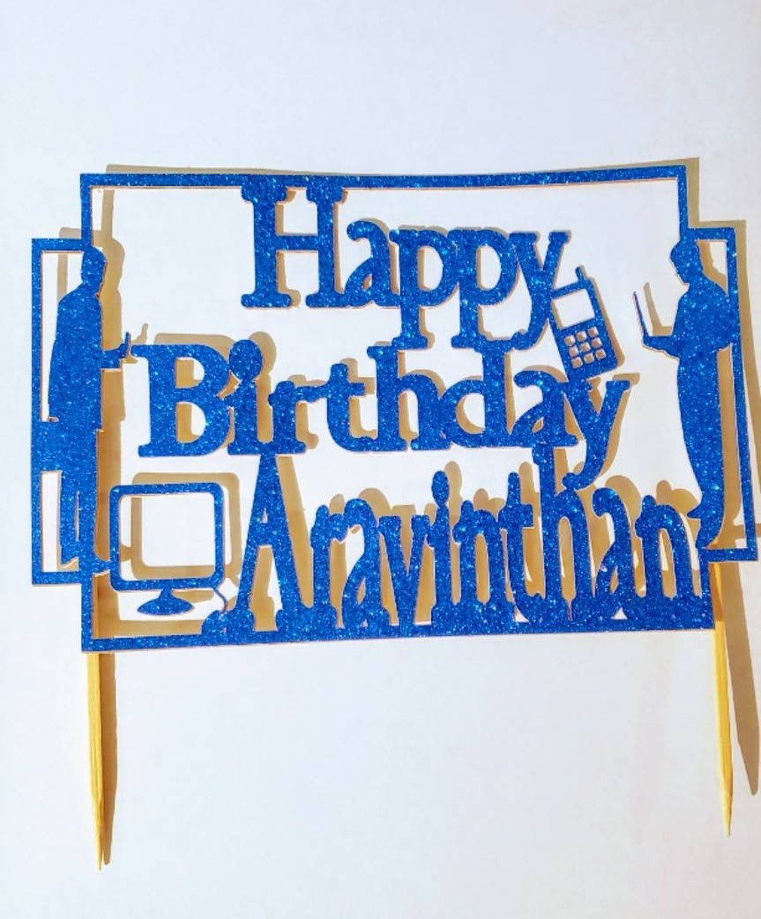 Personalized Custom Cake Topper for Birthday With Computer, Mobile & IT ...