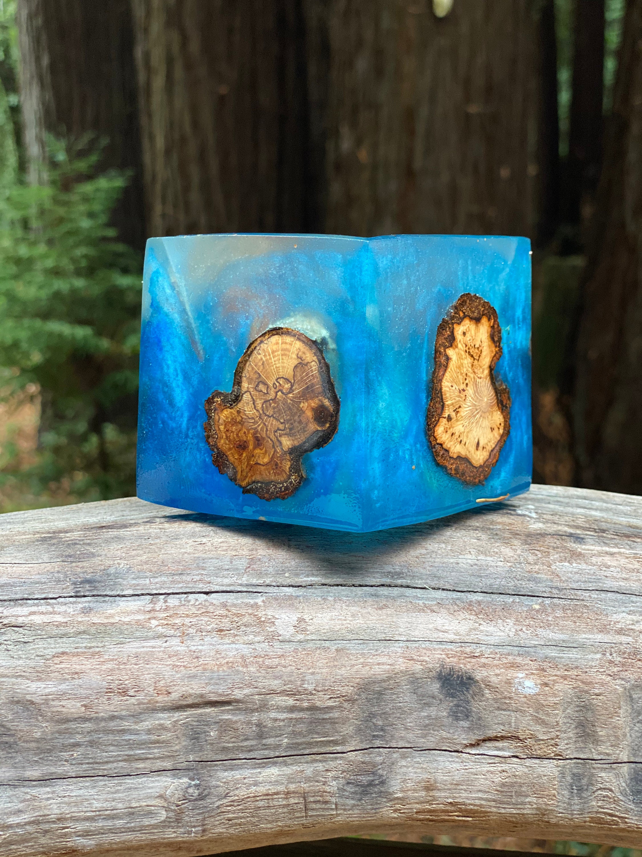 Home & Living Home Décor Live Edge Planter with Oak Burl and Tahoe Blue ...