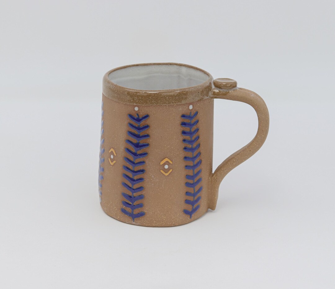 Handmade Ceramic Mug - Soil & Stem - Blue and Orange, 14 Oz - Etsy
