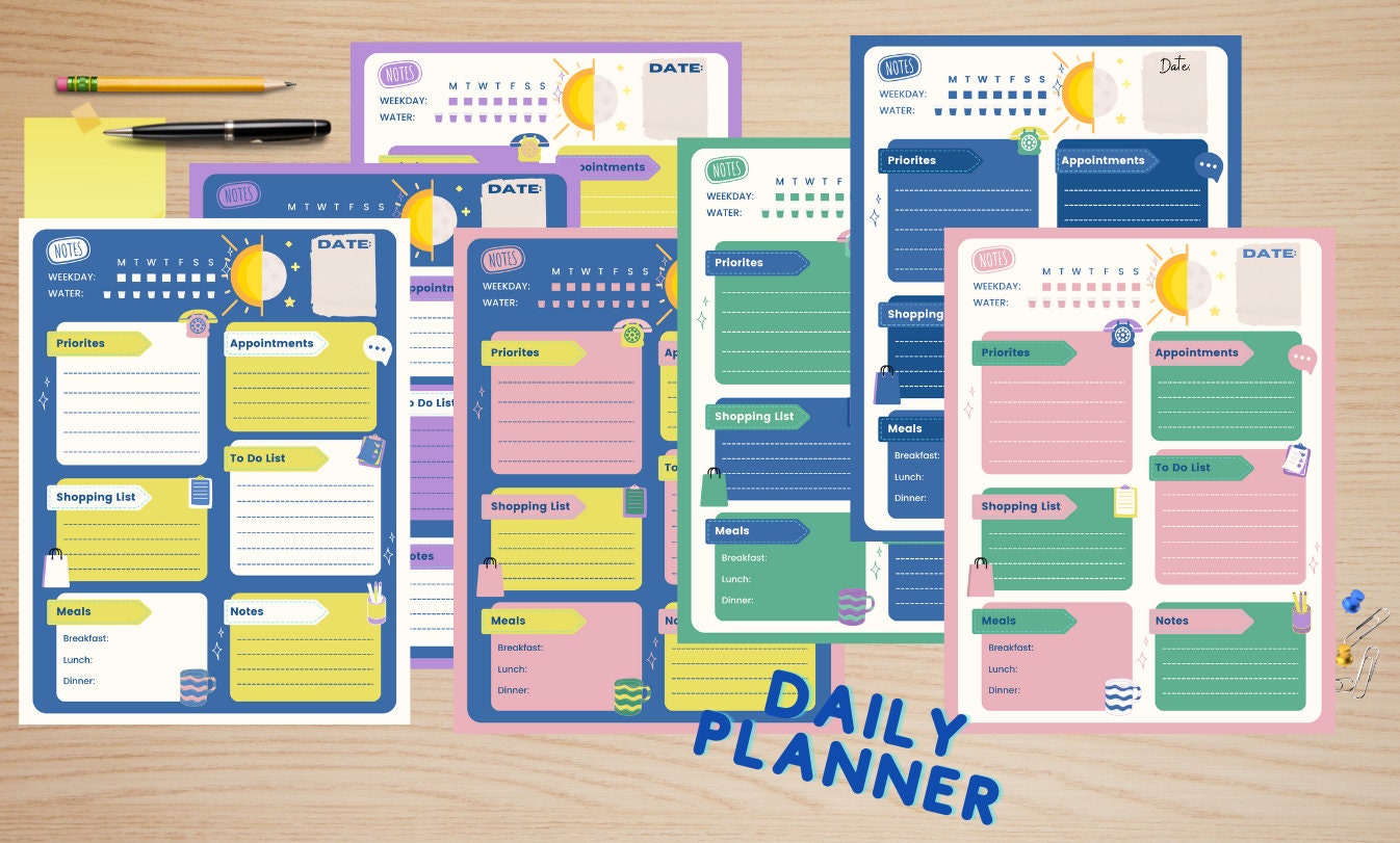 Printable Daily Planner-7 Color Ways - Etsy