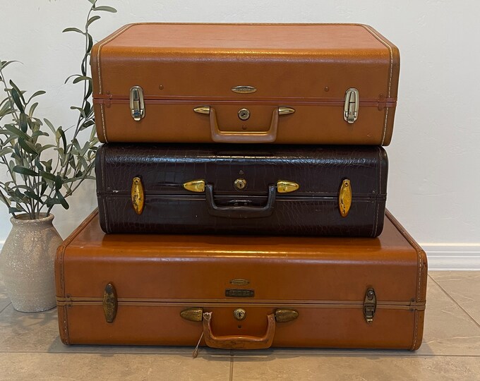 Vintage Suitcases YOU PICK Samsonite Brown Faux Alligator Dark Brown ...