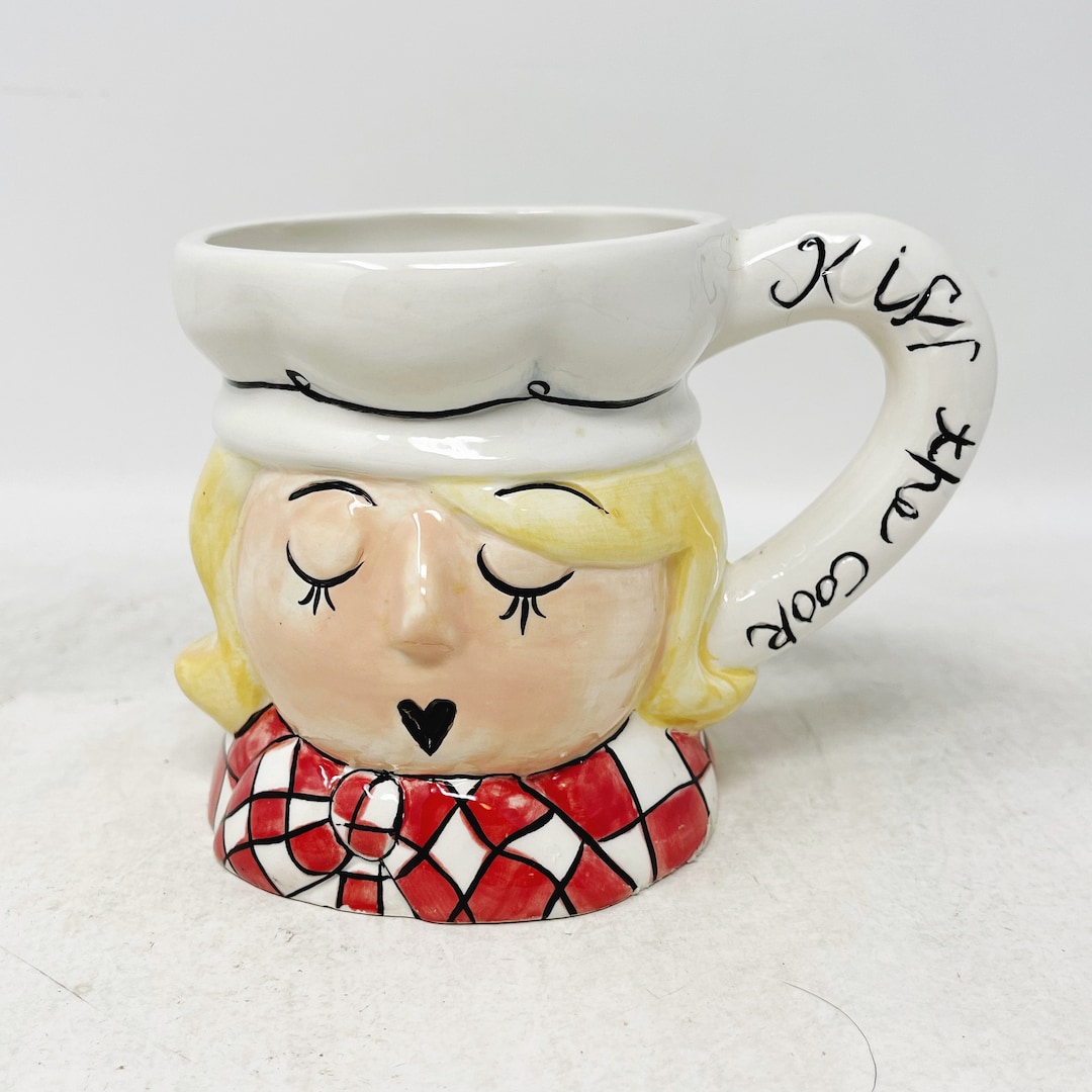Kiss the Cook Mug - VINTAGE - Chef Mug - Hand Painted - 3D - Cook ...
