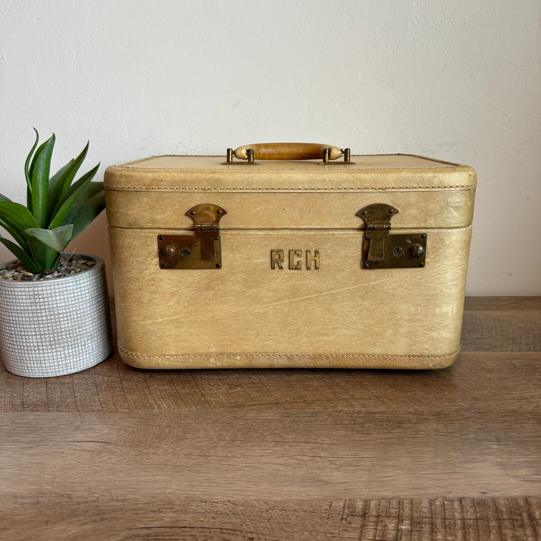 Antique Train Case 1920s Leather Cream Beige Vintage Makeup Case ...