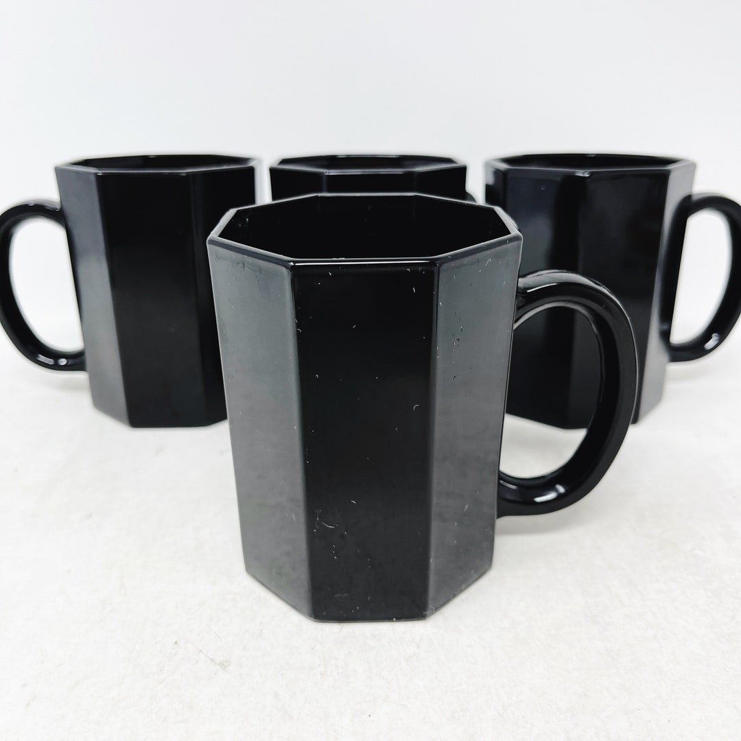 Black Octagonal Mugs Arcoroc France Set of 4 Vintage Octagon Black ...
