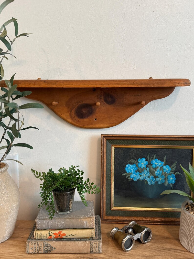 Vintage Wood Shelf | Rustic Wall Shelf With Pegs | Rustic Wooden Wall ...