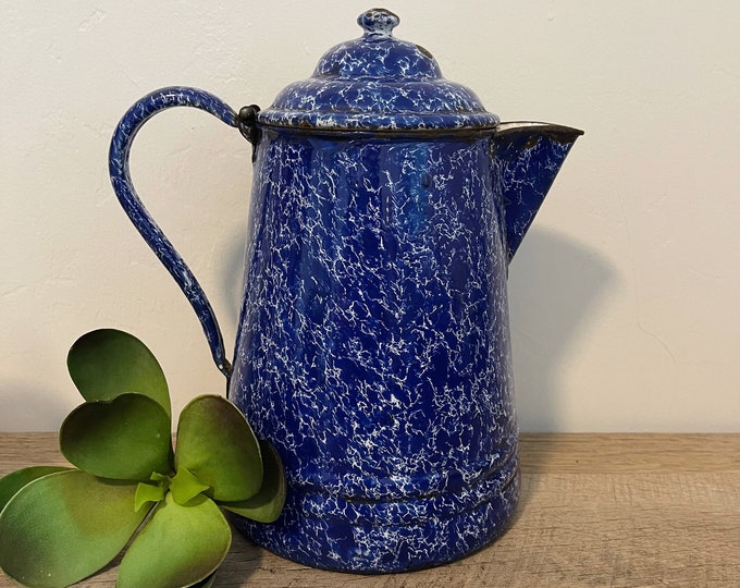 Cobalt Blue Coffee Pot - Enamelware - Graniteware - Camping - Coffee ...