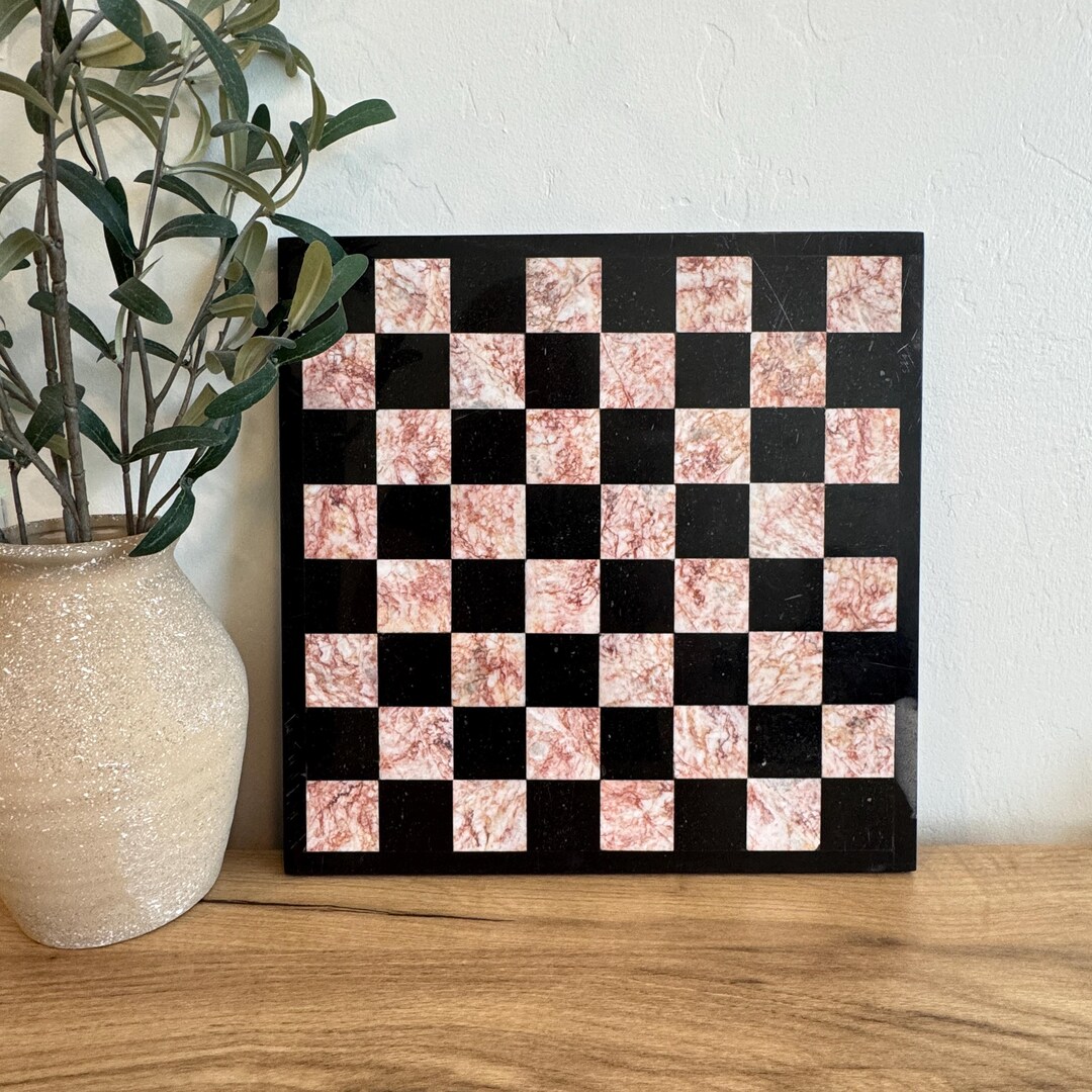 Vintage Marble Checkerboard - Chess Board - Pink and Black Marble - 14 ...