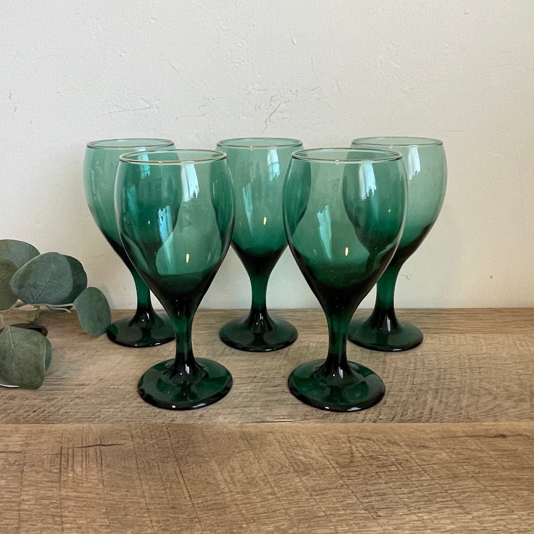 Vintage Green Goblets With Gold Rims Libbey Set of 5 Juniper Green ...