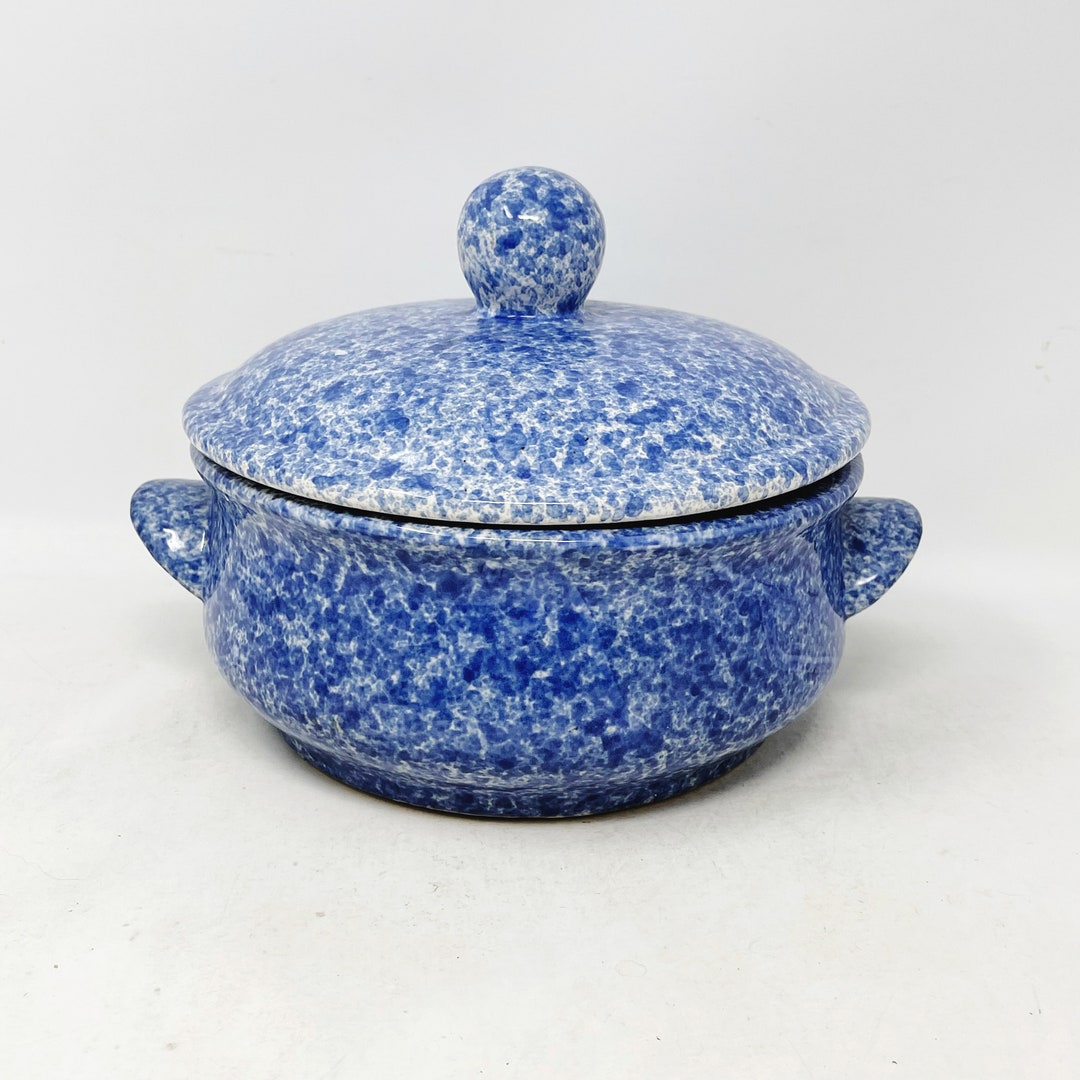 Blue Stoneware Casserole Dish - VINTAGE - Covered Casserole - Ceramic ...
