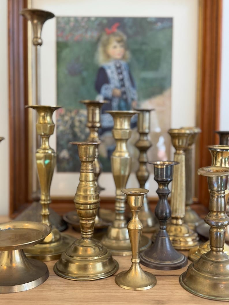 Vintage Brass Pillar Candle Holders | CHOICE Mixed Gold Candlesticks ...