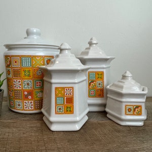Avon Patchwork Canisters YOU Pick Cookie Jar 1970s MOD MCM Orange ...