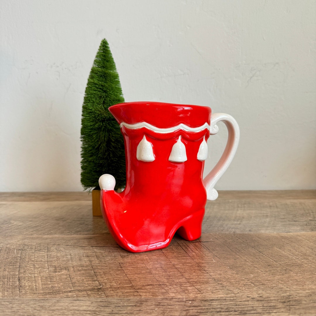 Vintage Santa Boot Pitcher Hand-painted Pottery Santa Boot Mug Eggnog ...
