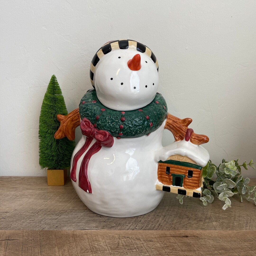 Snowman Cookie Jar - Debbie Mumm - Vintage - Sakura - 1998 - Birdhouse ...