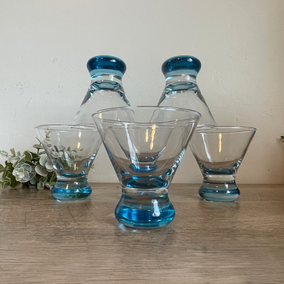Stemless Blue Cocktail Glasses - Capri Blue - Martini Glasses - 6oz ...