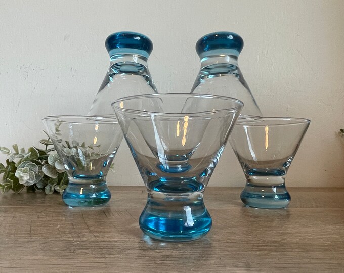 Stemless Blue Cocktail Glasses - Capri Blue - Martini Glasses - 6oz ...