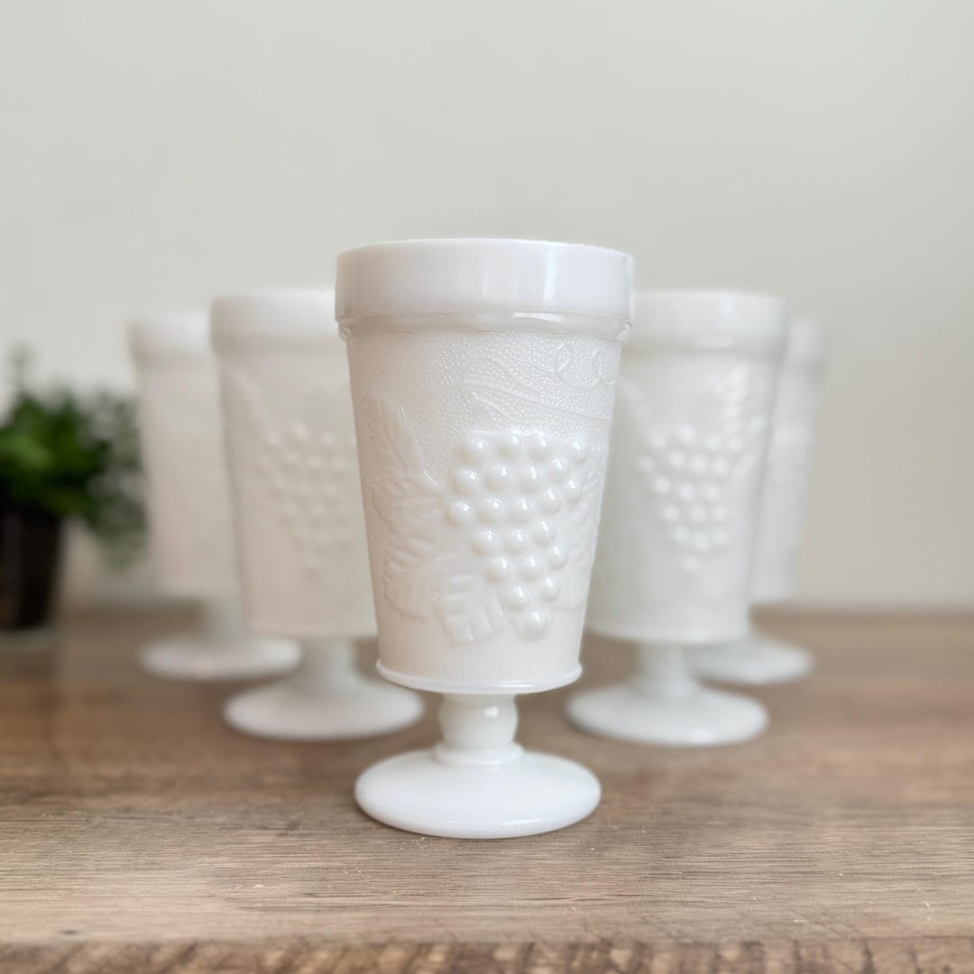 White Milk Glass Goblets - Big Top Crystal - Iced Tea - Proctor ...