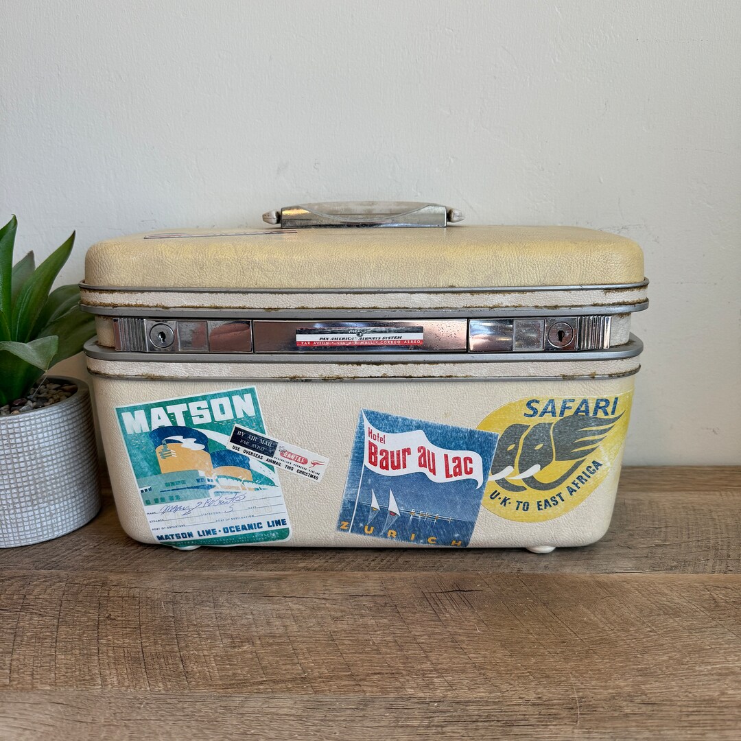 White Train Case Vintage Samsonite Silouette With Travel Stickers Train ...