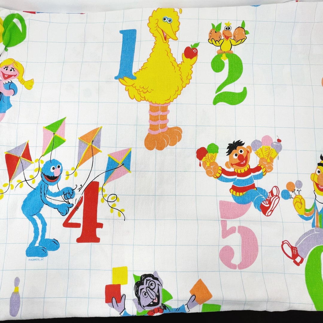 Sesame Street Number Sheets VINTAGE TWIN 2 Flat Sheets 1 Fitted Sheet ...