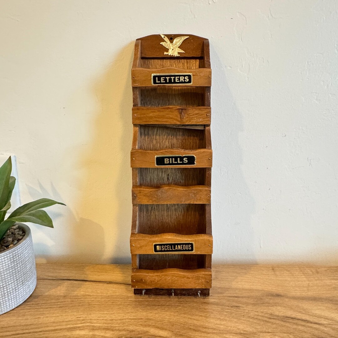 Vintage Wood Mail Sorter | Wall Organizer With Labels | Mid Century ...
