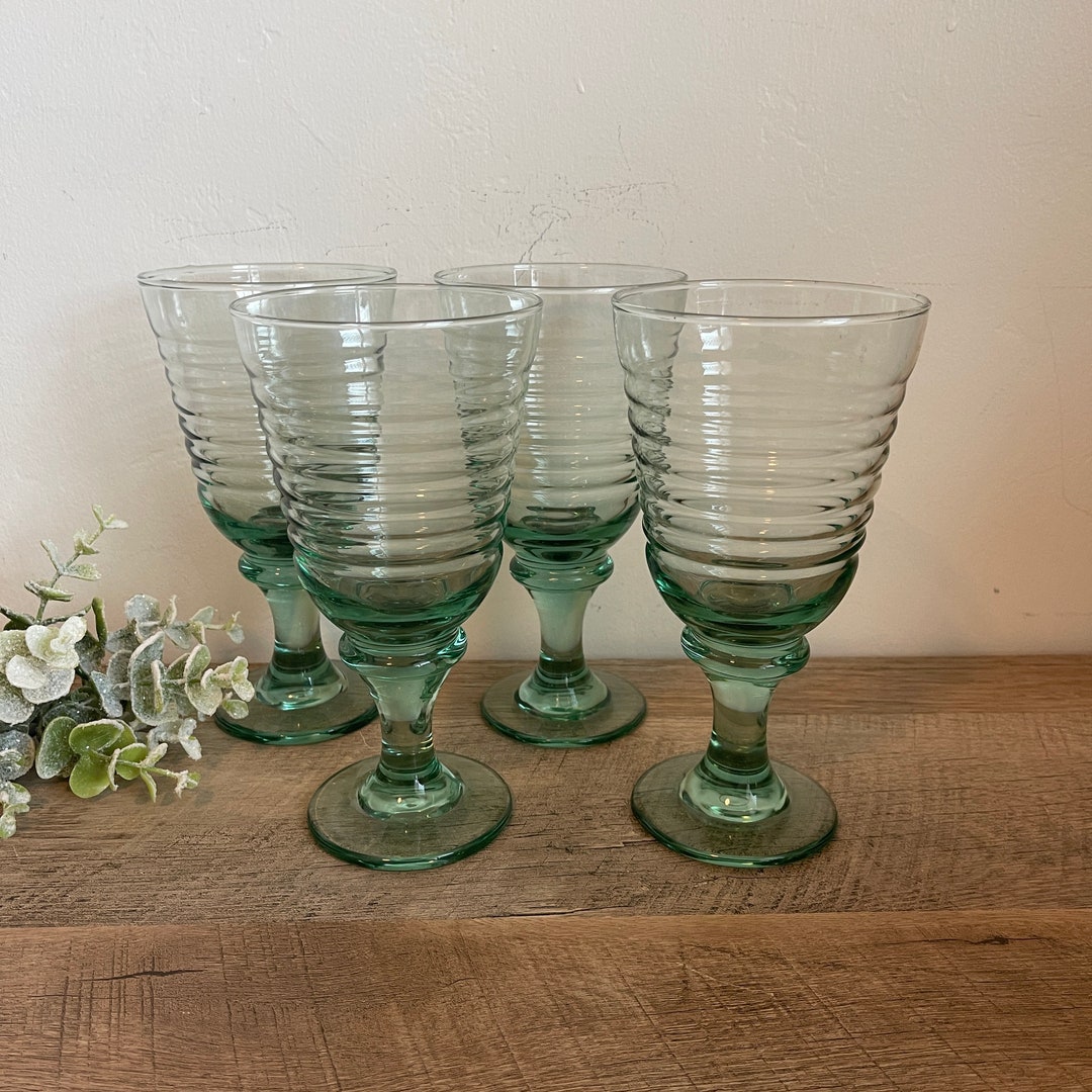 Libbey Sirrus Spanish Green Goblets Stemmed Water Goblets Set of 4 ...