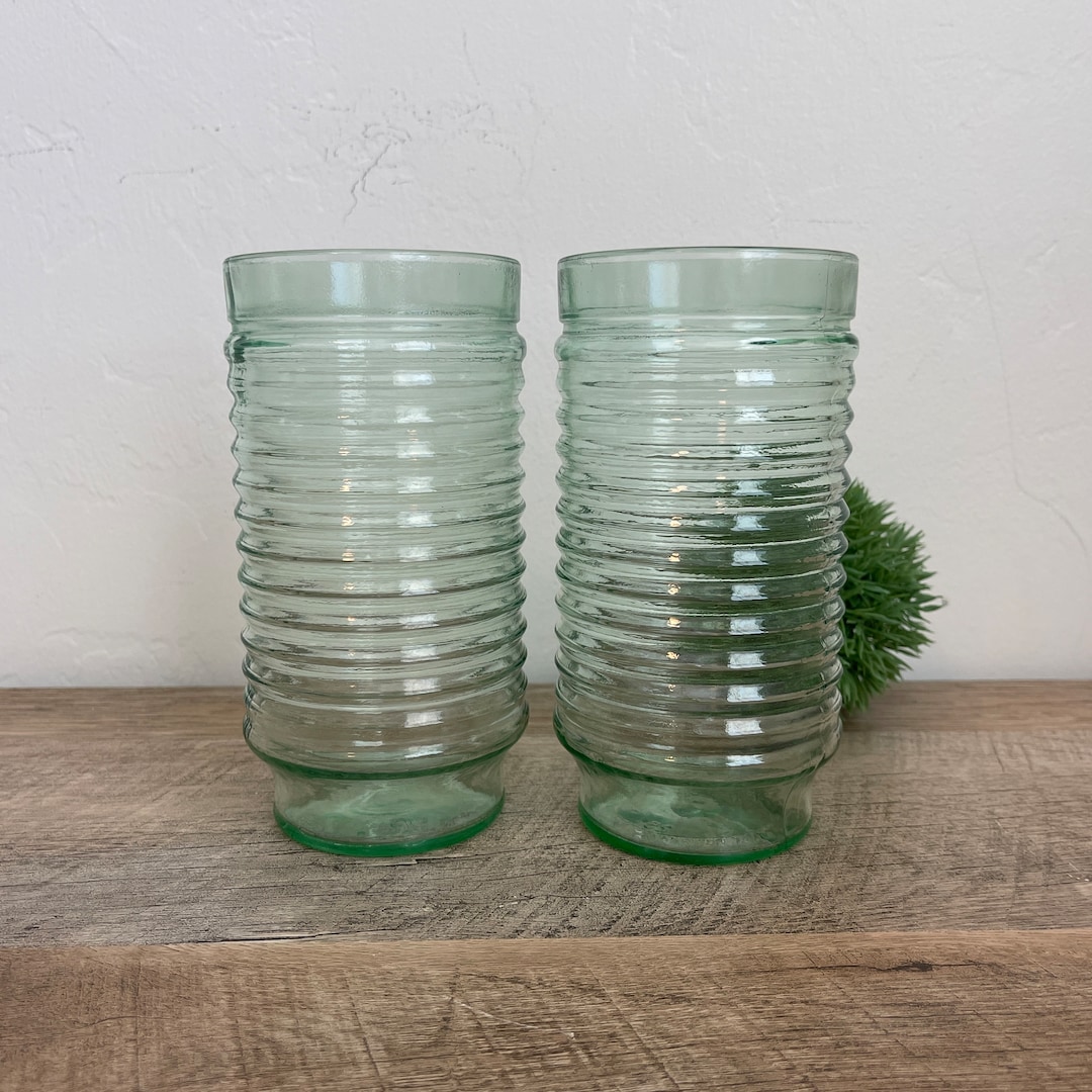 Ribbed Anchor Hocking Glasses - Set of 2 - Park Avenue - Green Ribbed ...