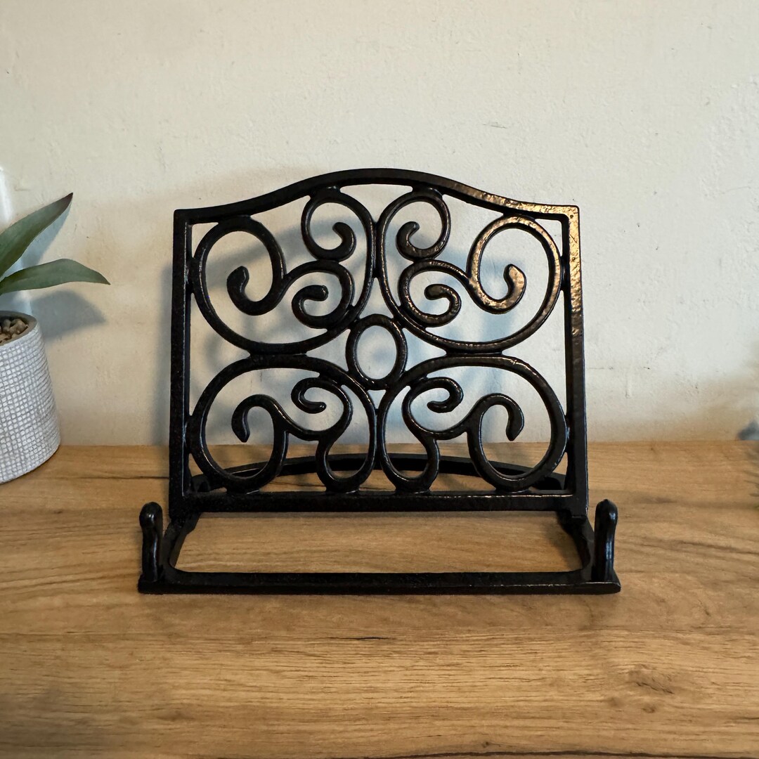 Recipe Book Holder Vintage | Black Iron Cookbook Stand | Scroll Metal ...