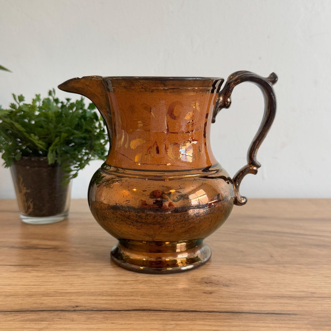 Antique English Lustreware Pitcher | Copper Lustre 5 1/4T Jug | Late ...