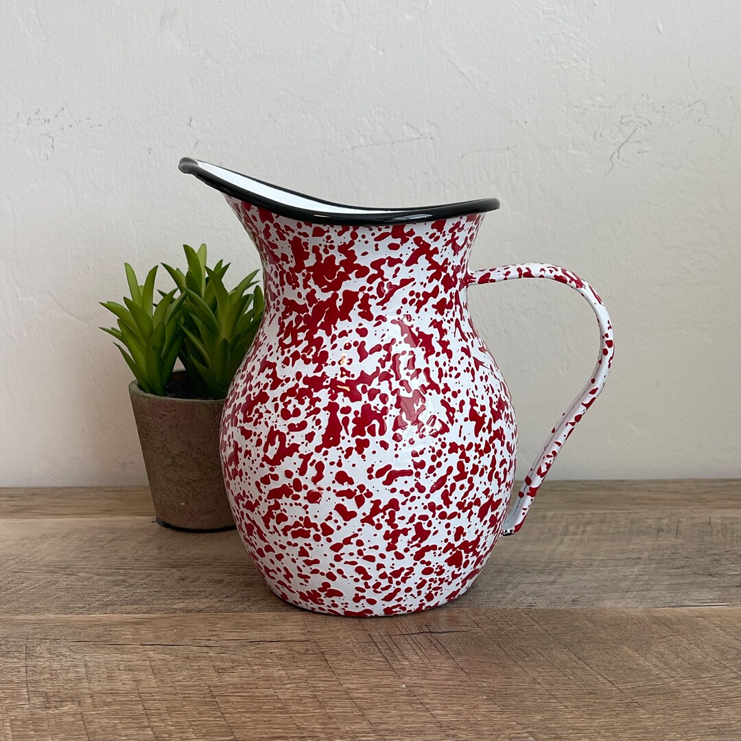 Vintage Red and White Granite Ware Pitcher Enamelware Speckleware ...